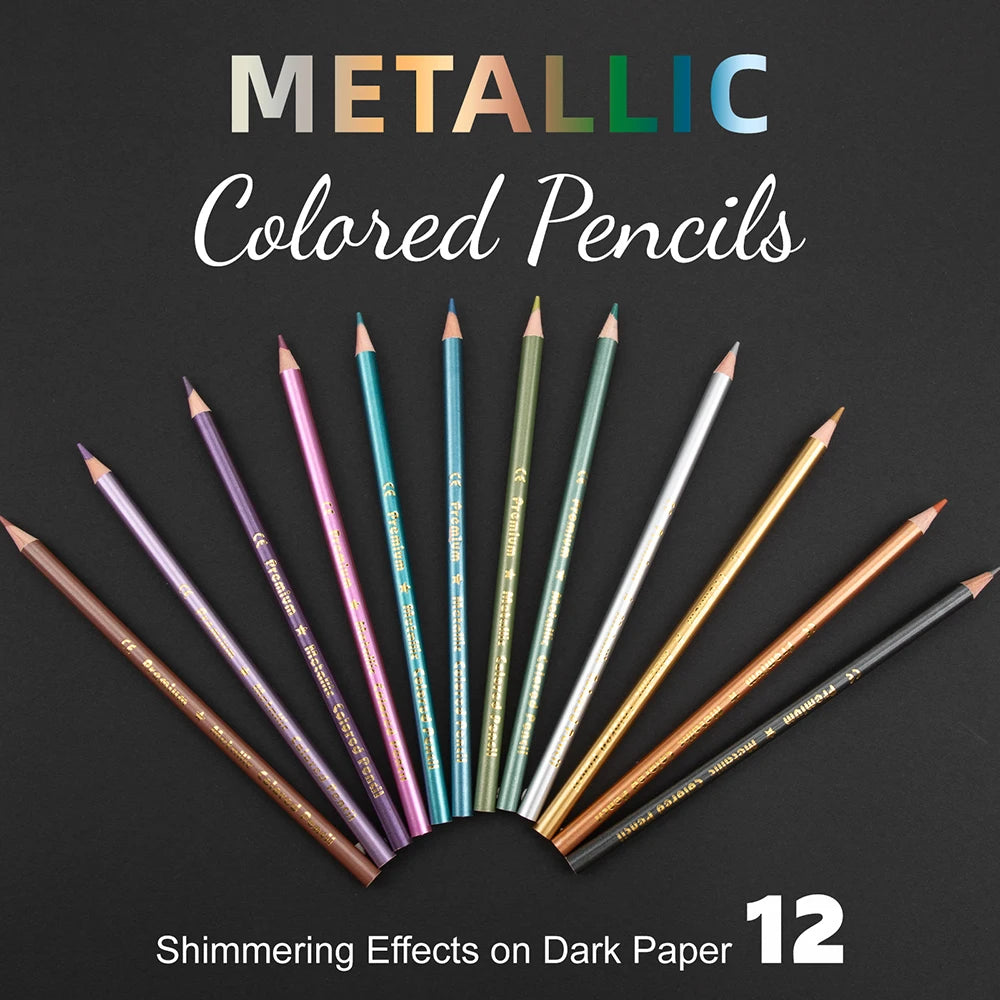 12 Pcs Assorted Drawing Metallic Colored Pencils – Glitterdco